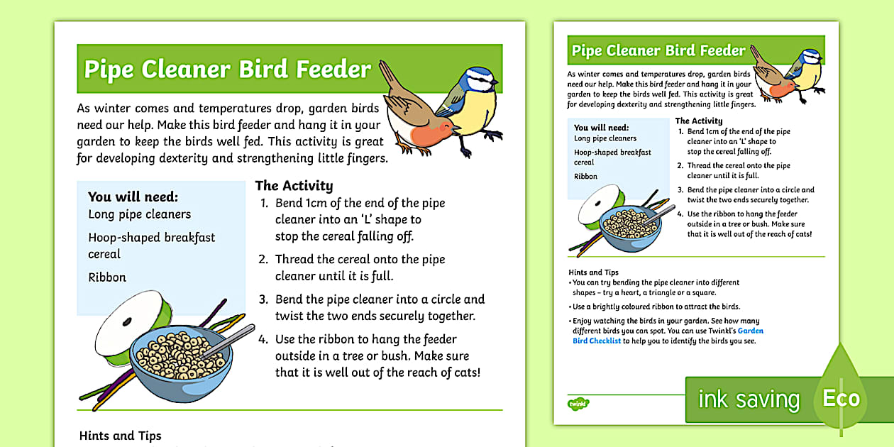 Pipe Cleaner Bird Feeder Craft Instructions (teacher made)