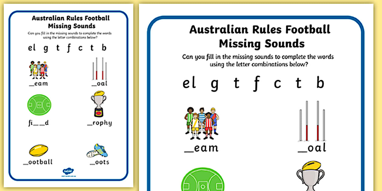 AFL Missing Sounds Worksheet - sport