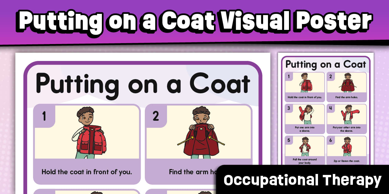 Putting on a Coat Visual Poster for Occupational Therapy and Life Skills