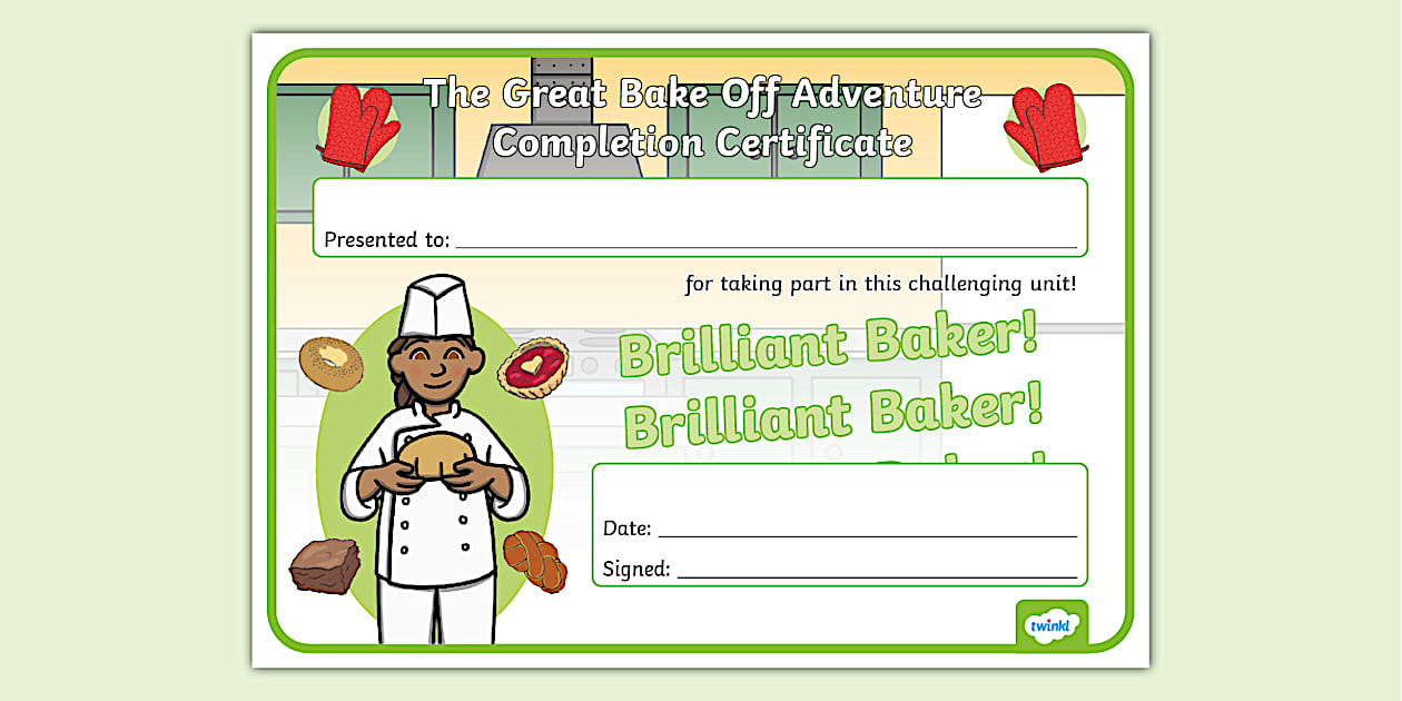 Mini IU Year 2 The Great Bake Off Adventure Completion Certificate