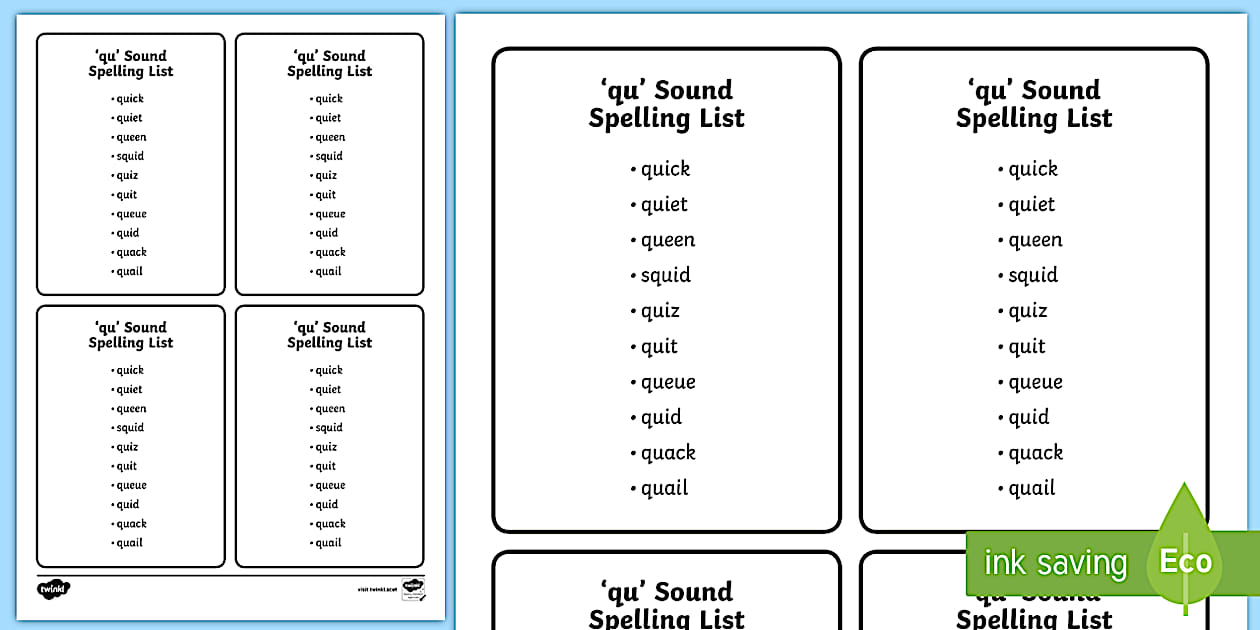 'qu' Sound Spelling List Cards (teacher made) - Twinkl