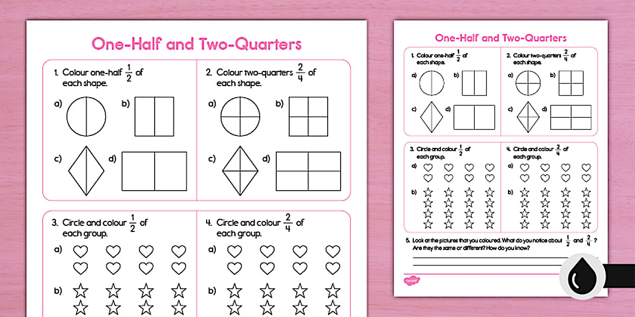 One-Half & Two-Quarters Equivalency Colouring Activity