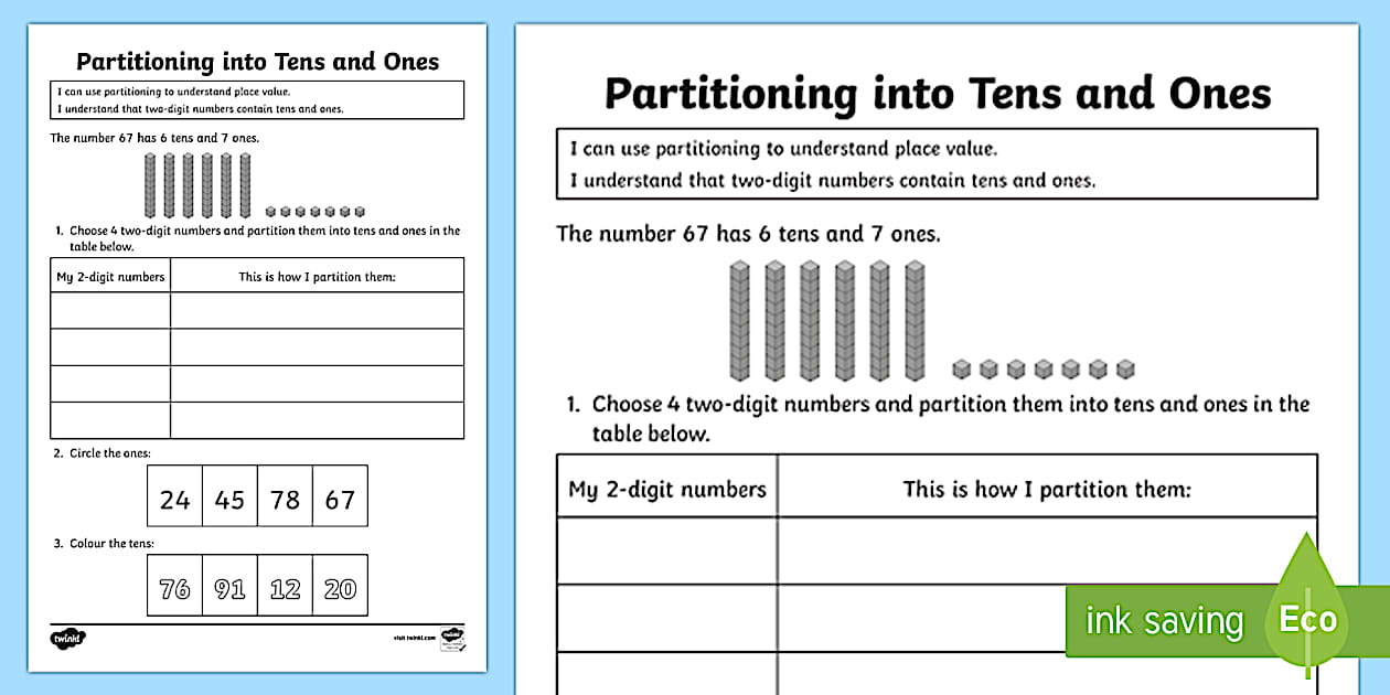 VIC Using Partitioning to Understand Place Value Worksheet