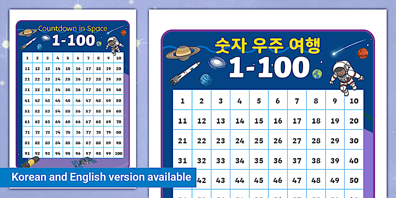 1-100 숫자 우주 여행 Outer Space Themed Numbers 1-100
