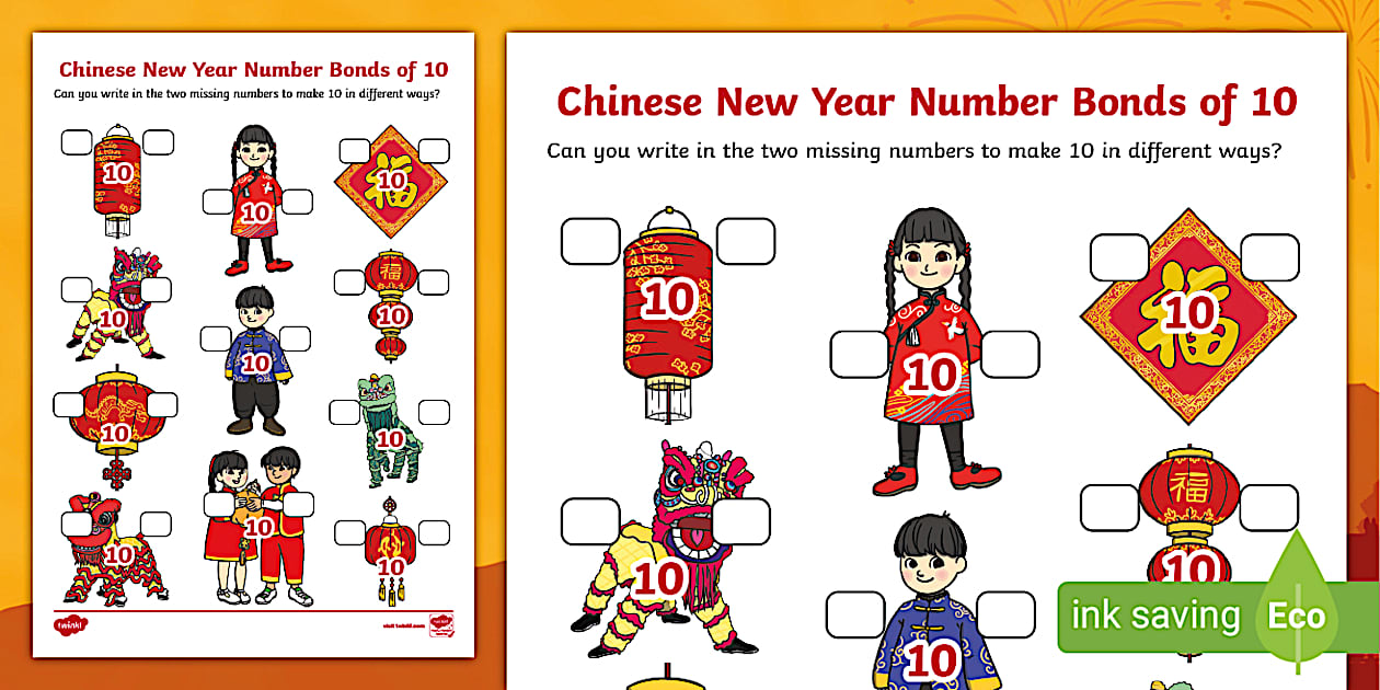 Chinese New Year Lantern Number Bonds to 10 Worksheet / Worksheet