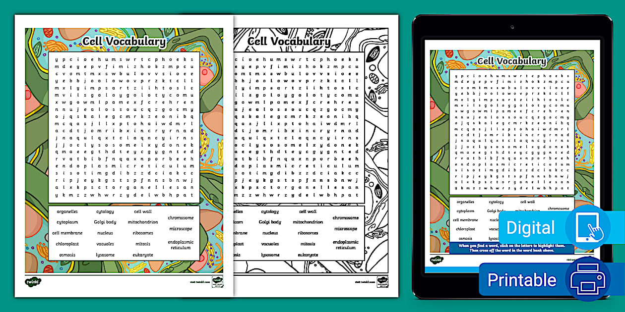 Cell Vocabulary Word Search for 6th-8th Grade (teacher made)