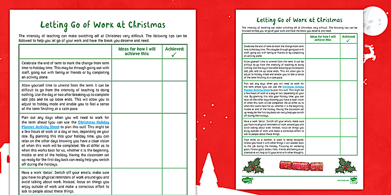 Staff Wellbeing Letting Go of Work at Christmas Activity