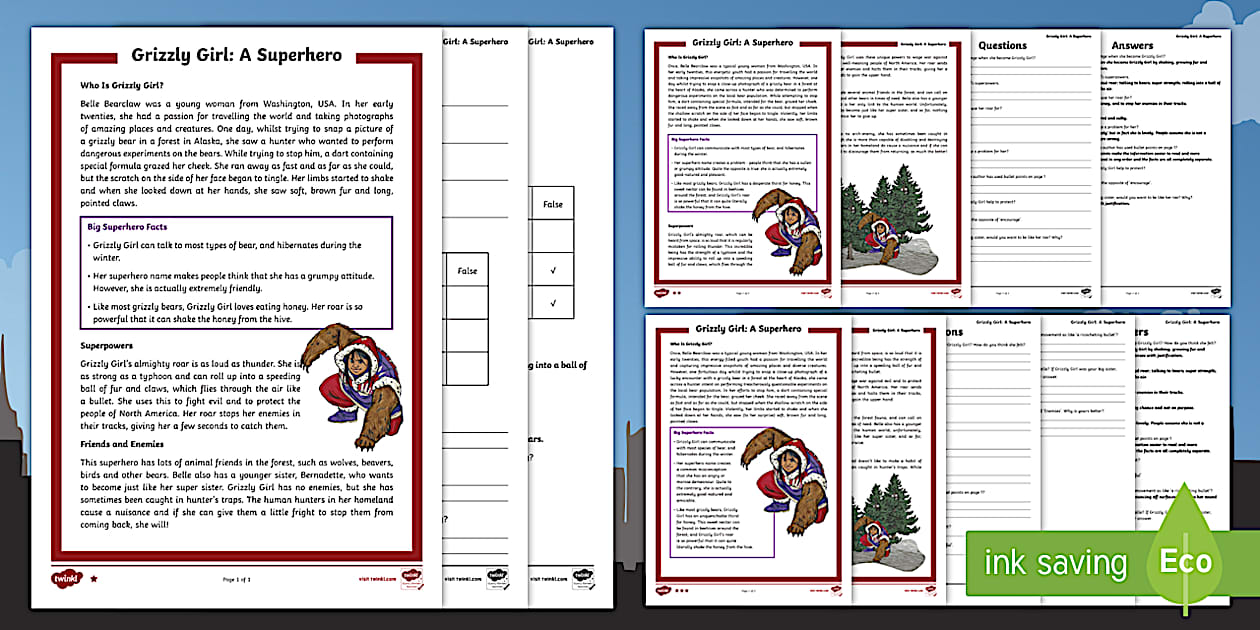 Grizzly Girl: A Superhero Differentiated Reading Comprehension Activity