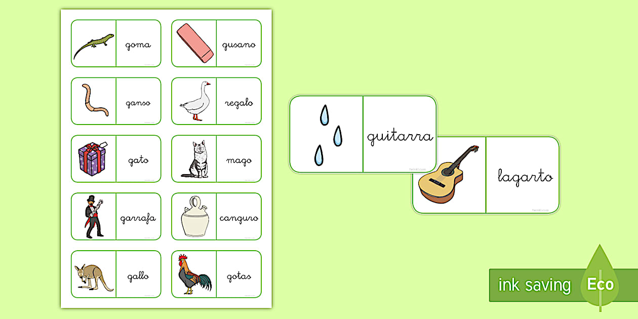 Dominos: La letra G y la letra Gu - Twinkl