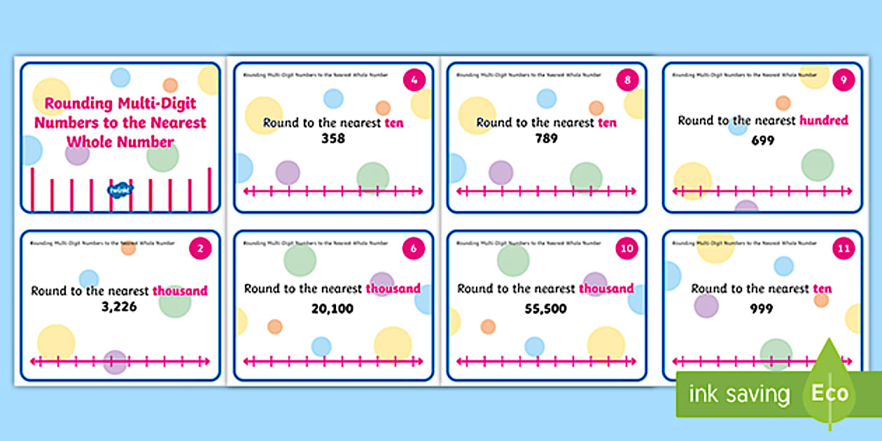 Rounding Multi-Digit Numbers to the Nearest Whole Number Task Cards