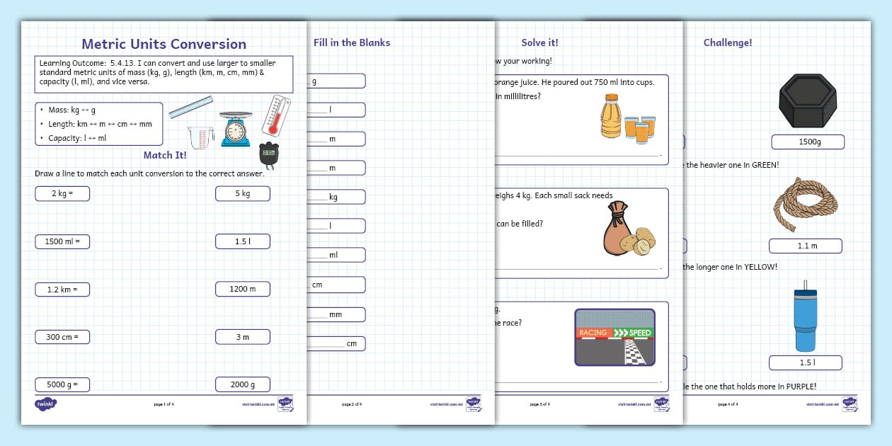 Maths Activity Sheet I Metric Units Conversion - Twinkl