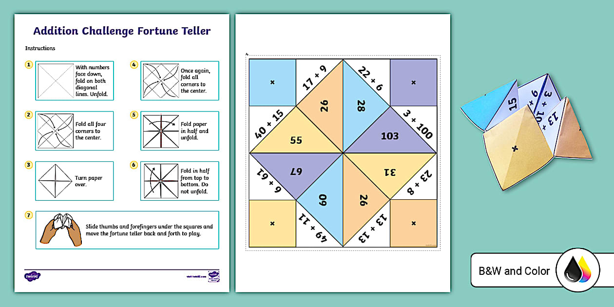Addition Challenge Fortune Teller for 3rd-5th Grade - Twinkl