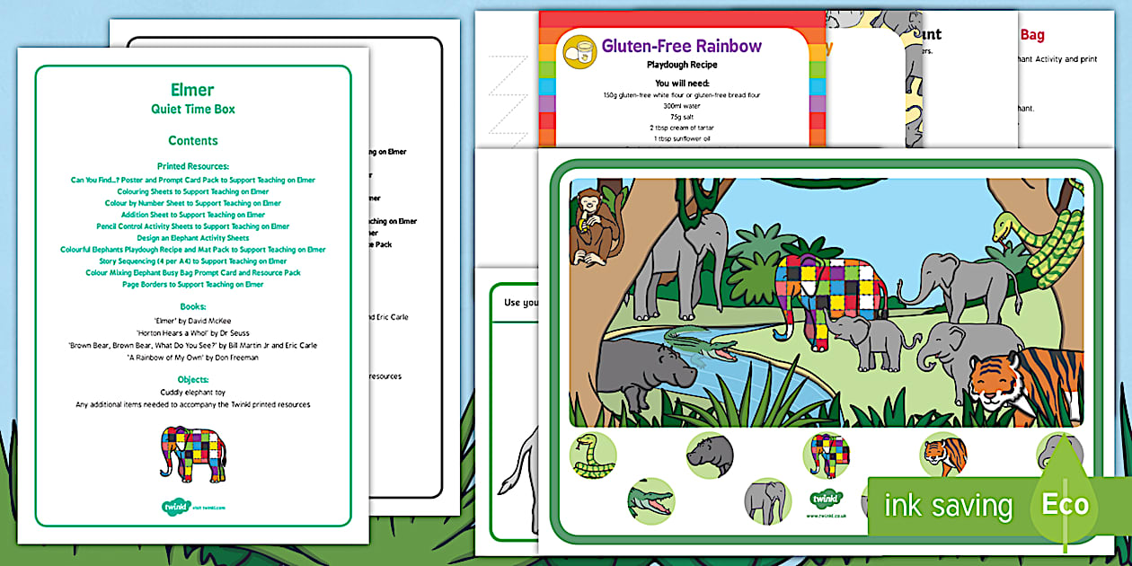Elmer Quiet Time Box (Hecho por educadores) - Twinkl