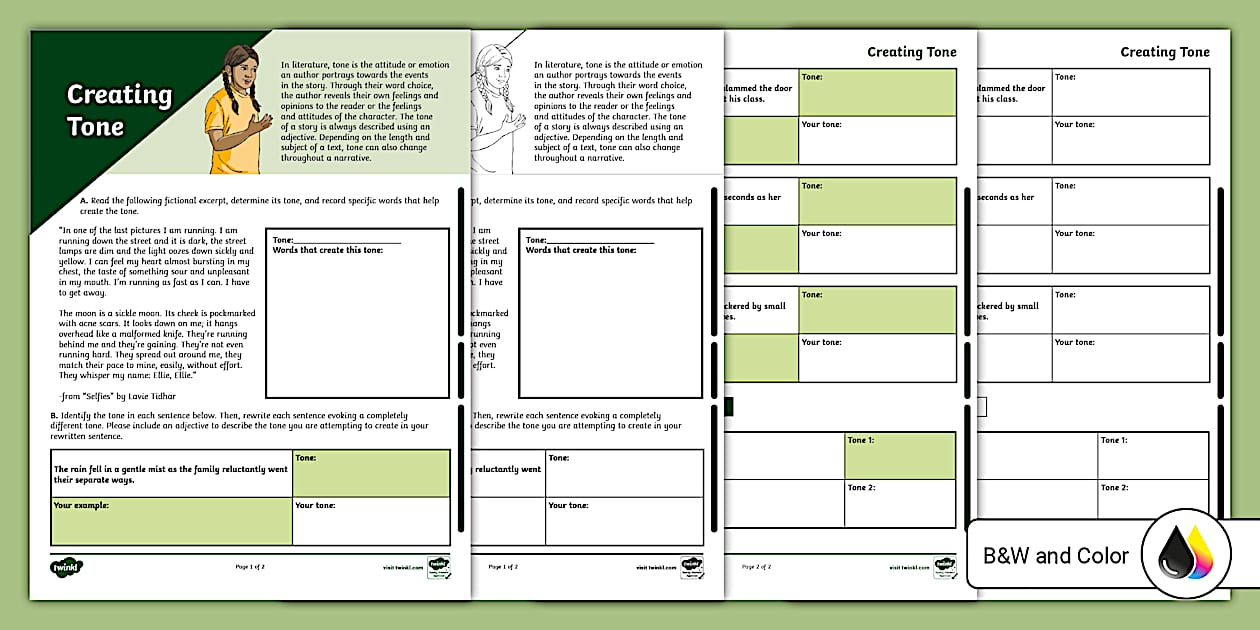 Seventh Grade Creating Tone Through Word Choice Worksheet