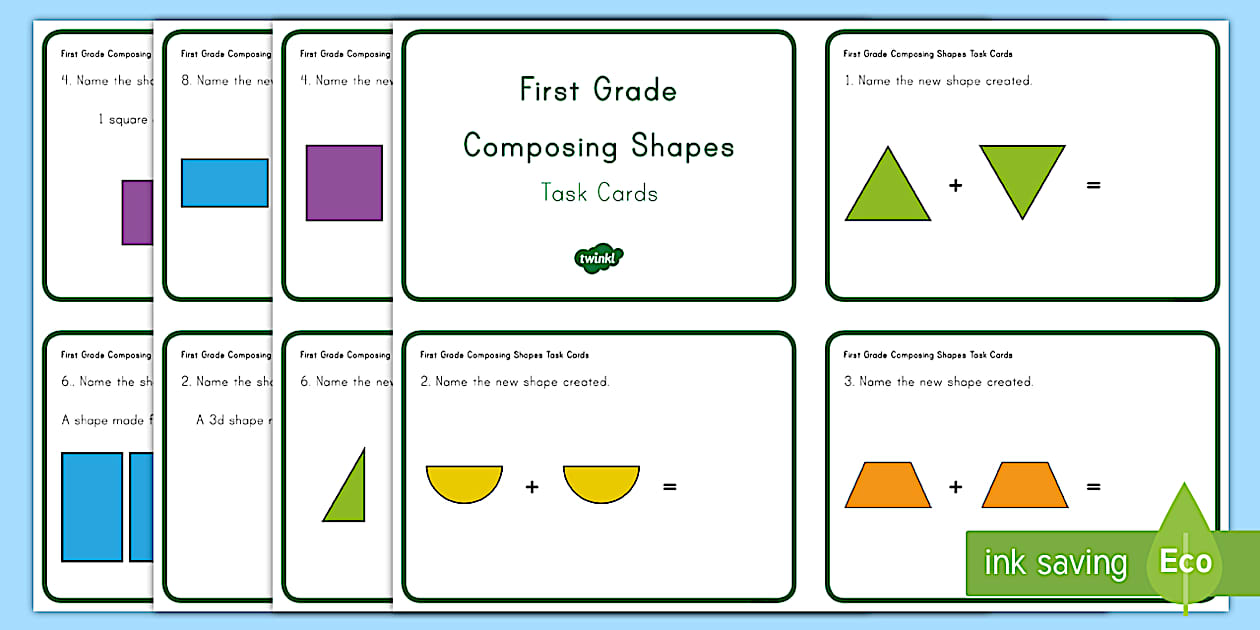 Editable First Grade Composing Shapes Task Cards - Twinkl