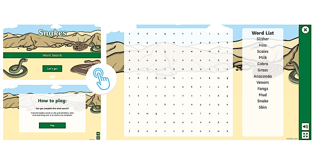 Snake Word Search | Interactive | Twinkl (Teacher-Made)