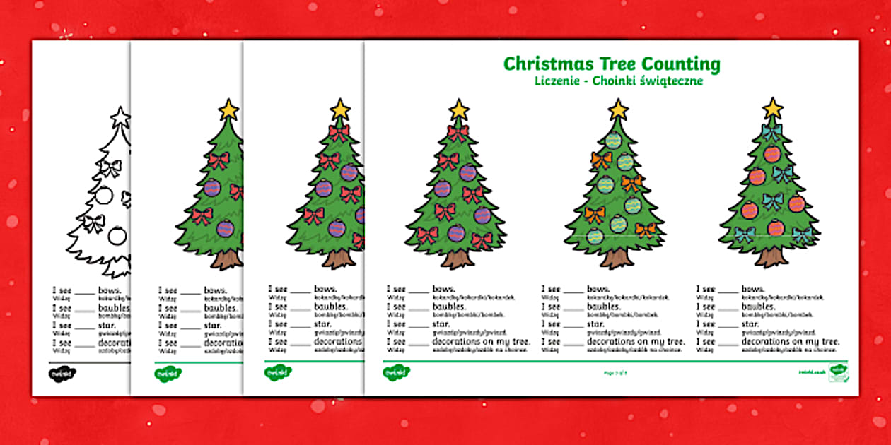Christmas Tree Counting Worksheet / Worksheets English/Polish ...