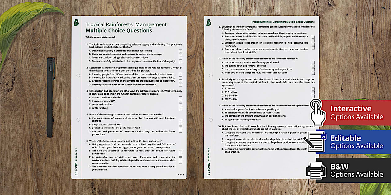 GCSE AQA Tropical Rainforests Management MCQ (Teacher-Made)