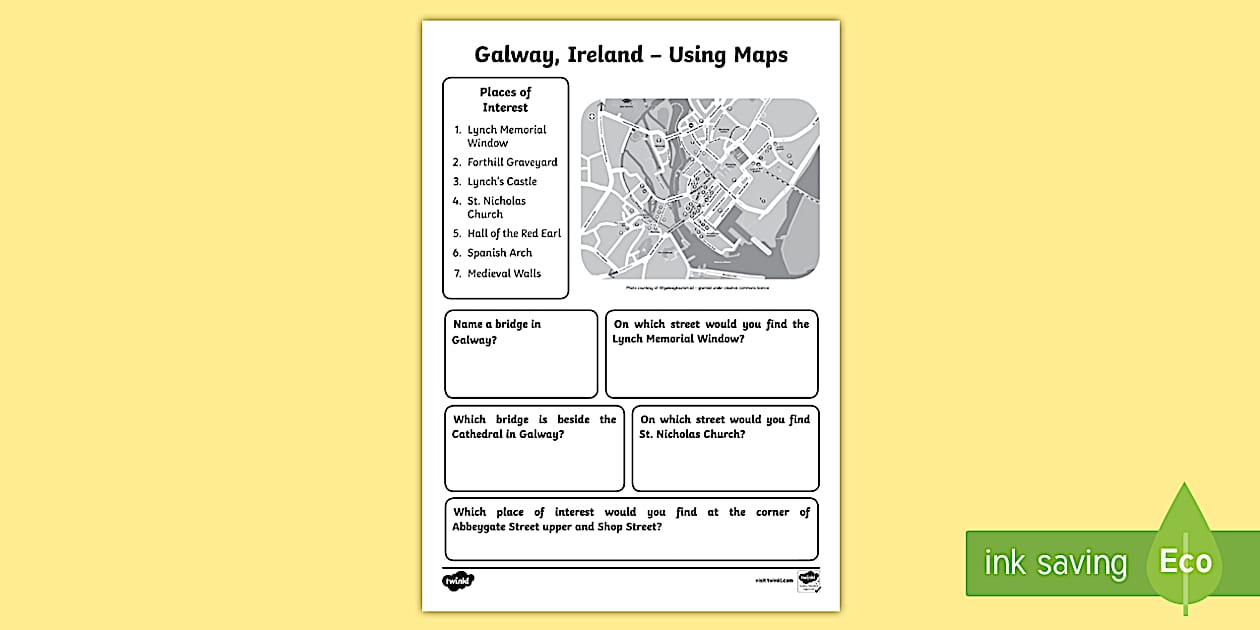 Using Maps Galway City Worksheet / Worksheet (teacher made)
