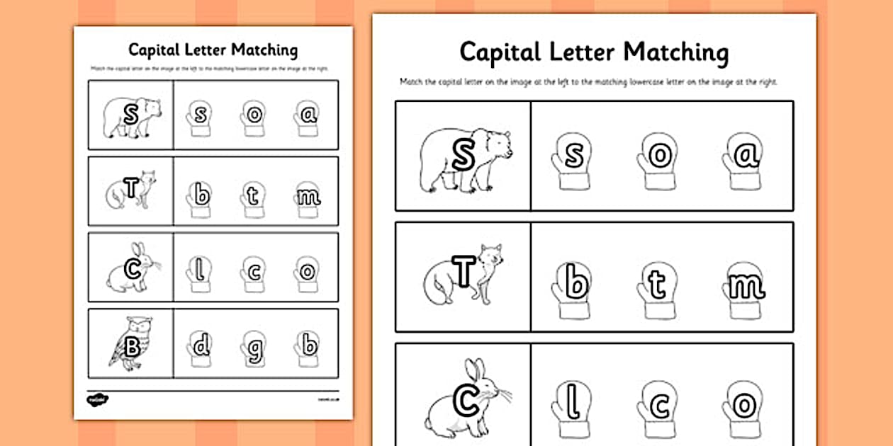 The Mitten Themed Capital Letter Matching Worksheet - the mitten