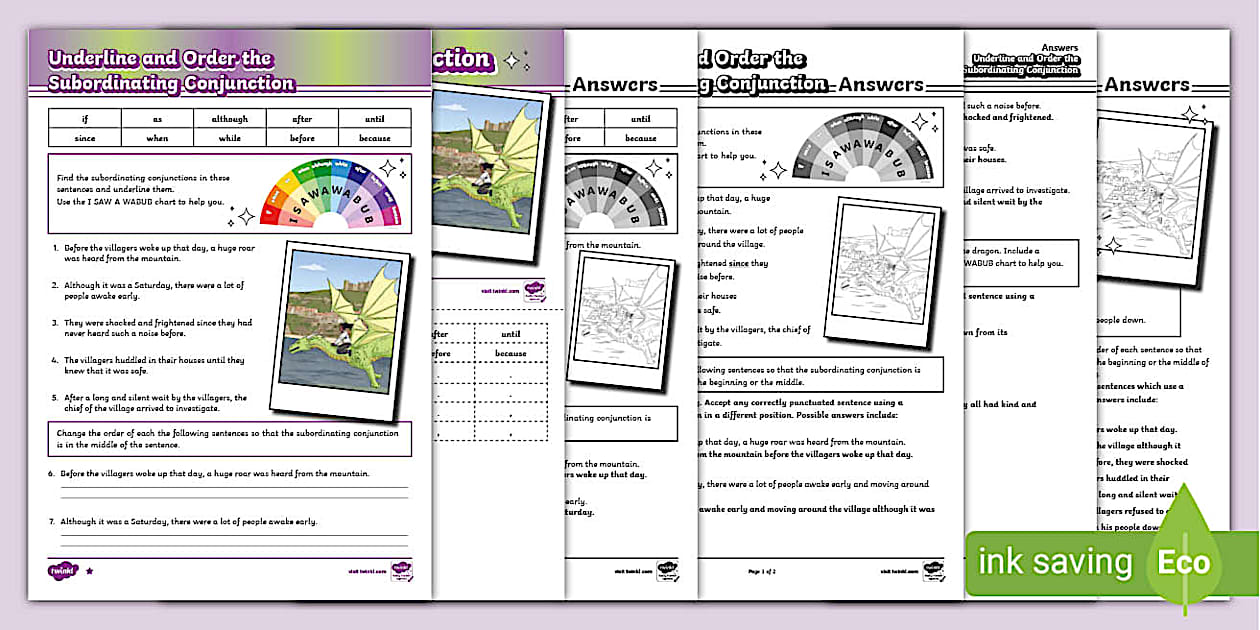 KS2 Choosing and Using Subordinating Conjunctions Activity Sheets