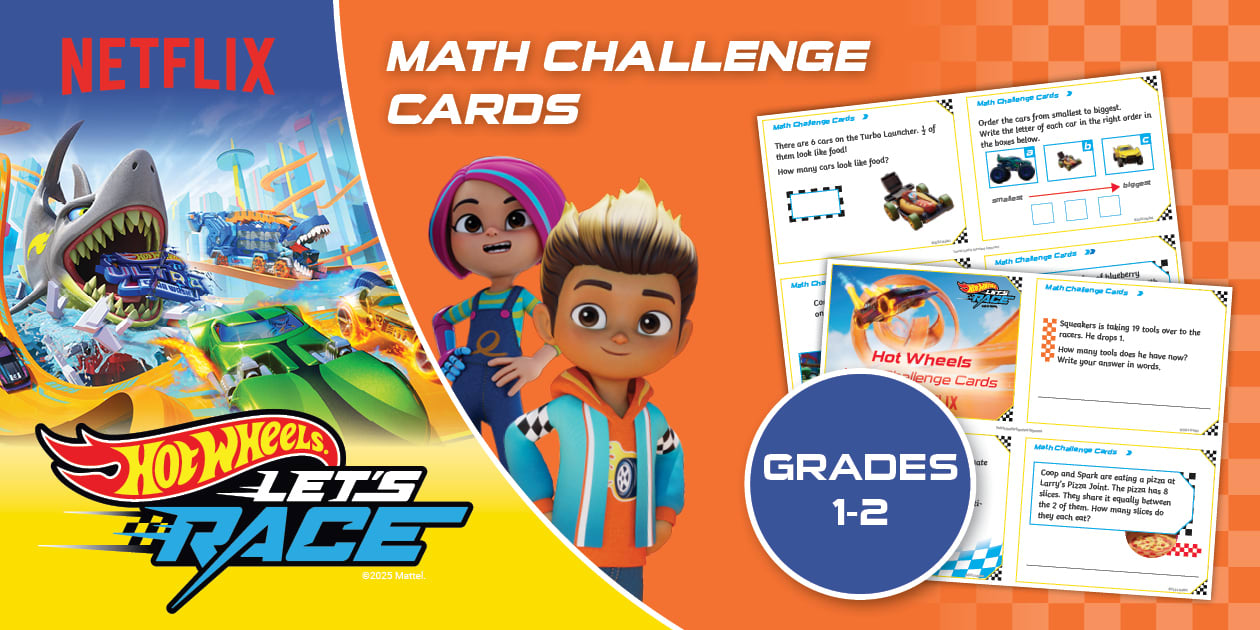 Hot Wheels: Math Challenge Cards for 1st-2nd Grade