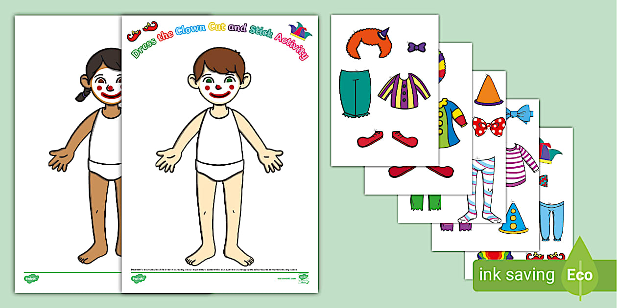 Dress the Clown Cut and Stick Activity - Circus - KS1 - EYFS
