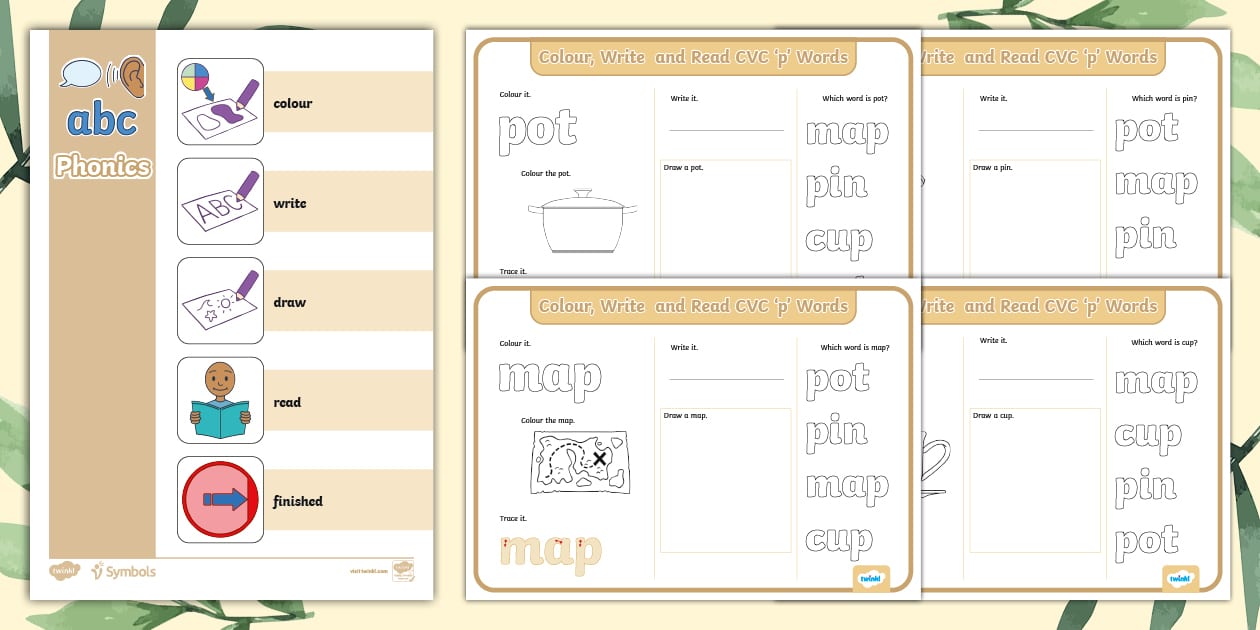 SEND Structured Steps CVC 'p' Words Colour, Write and Read