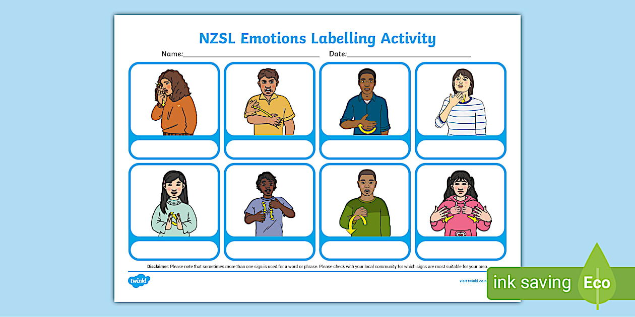 NZSL Emotions Labelling Activity (teacher made) - Twinkl