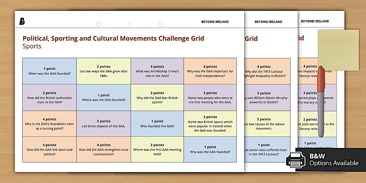 Political, Sporting and Cultural Movements Challenge Grid