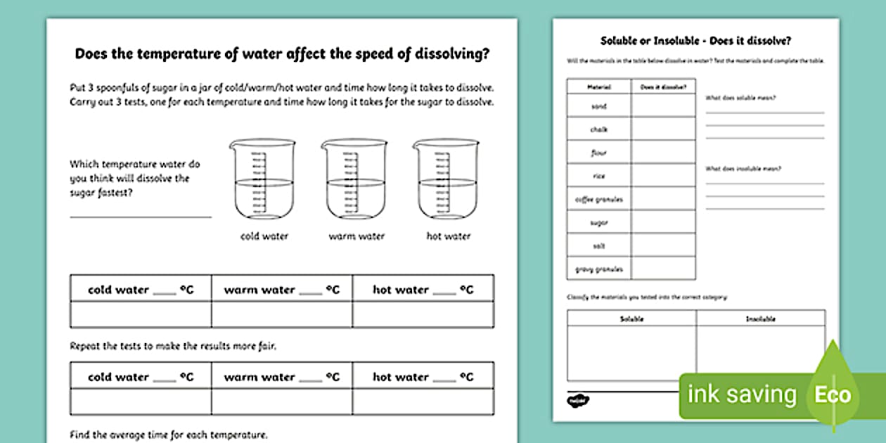 Dissolving KS2 Worksheet - Fun Classroom Science Experiment
