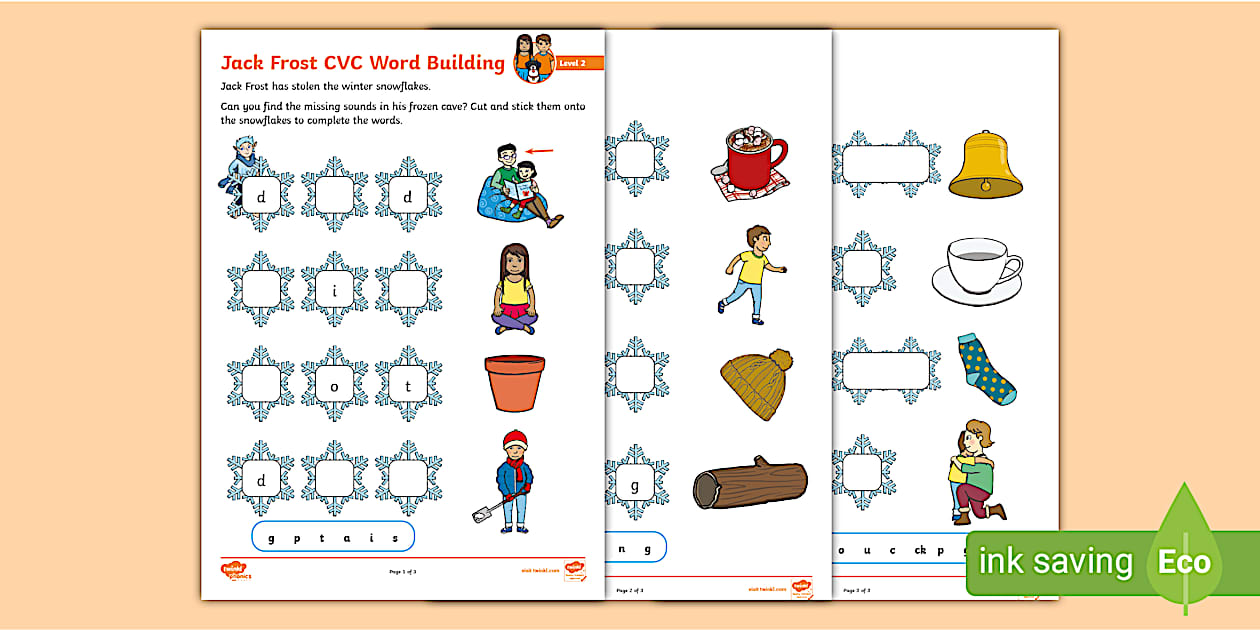 Level 2 Phonics Jack Frost CVC Word Building Activity