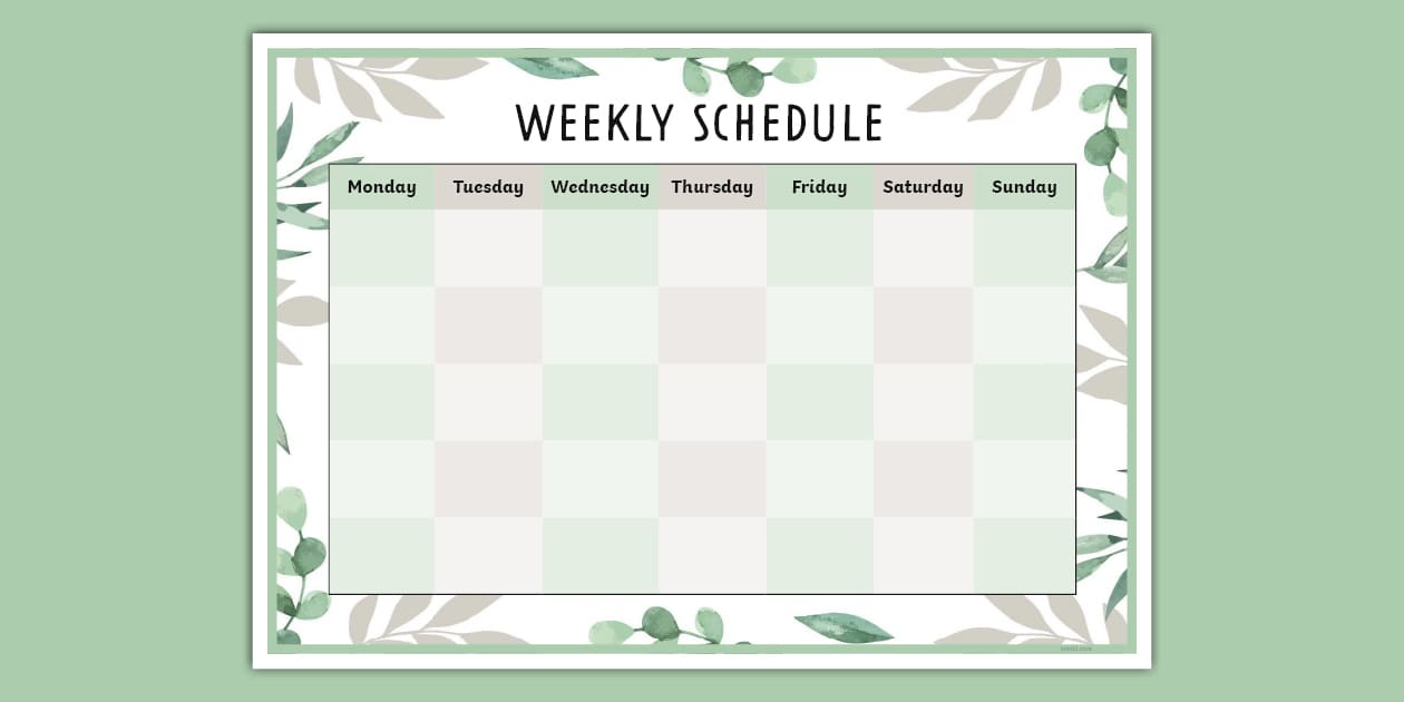 Botanical-Themed Editable Weekly Schedule - Twinkl - KS2