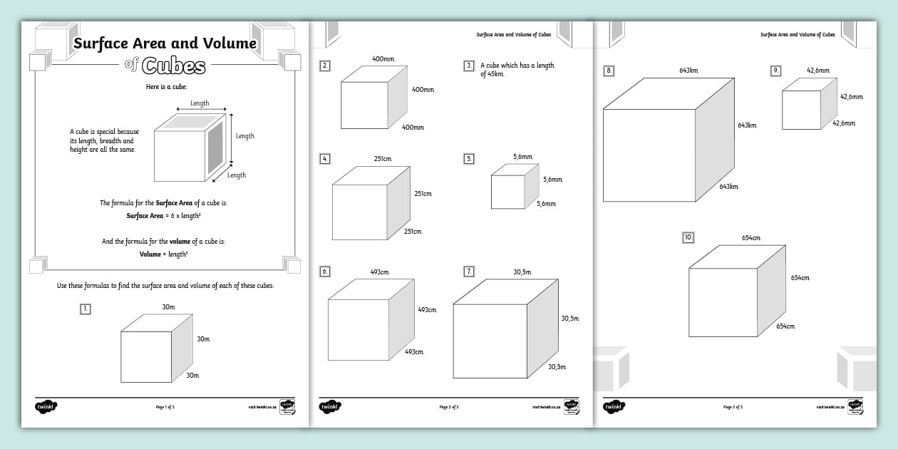 Surface Area and Volume of Cubes Activity Sheet - Twinkl