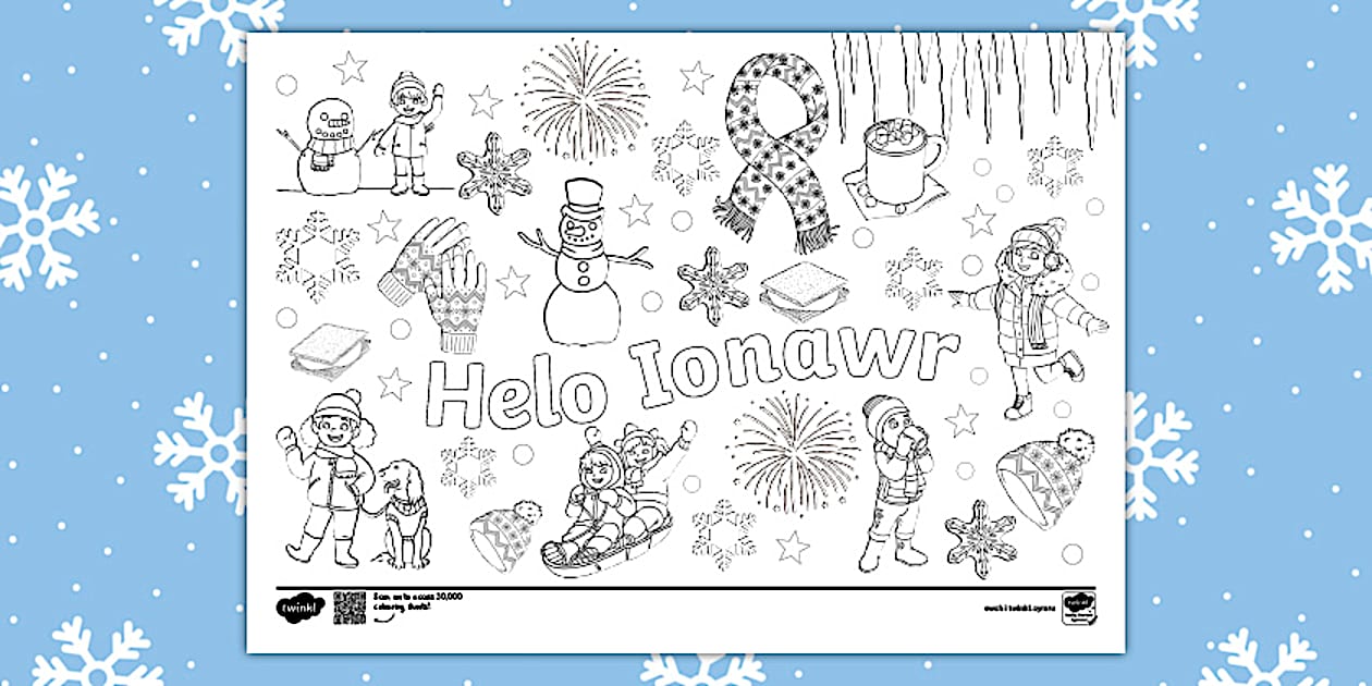 Tudalen Lliwio Helo Ionawr (teacher made) - Twinkl