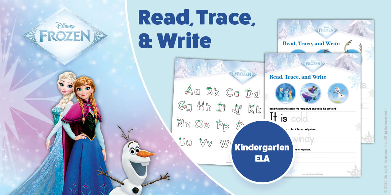 Frozen: Kindergarten Read, Trace, and Write Worksheets