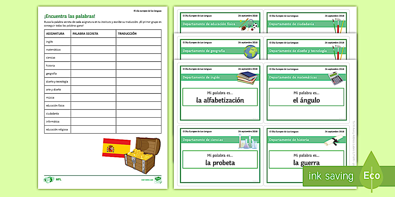 European Day of Languages Translation Treasure Hunt Activity Spanish