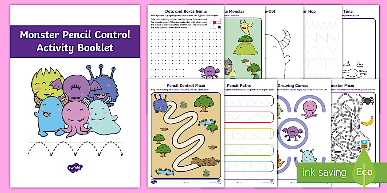 Monster-Themed Pencil Control A4 Activity Booklet - Twinkl