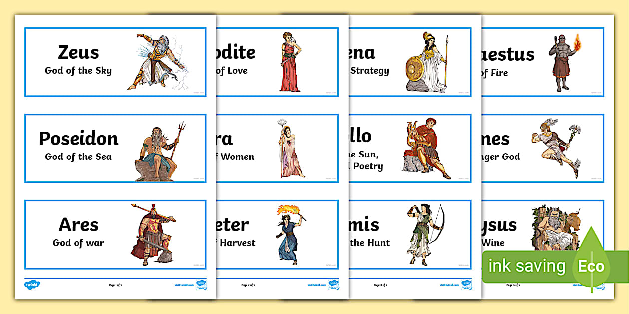 Greek Gods and Goddesses Display Word Cards - Twinkl