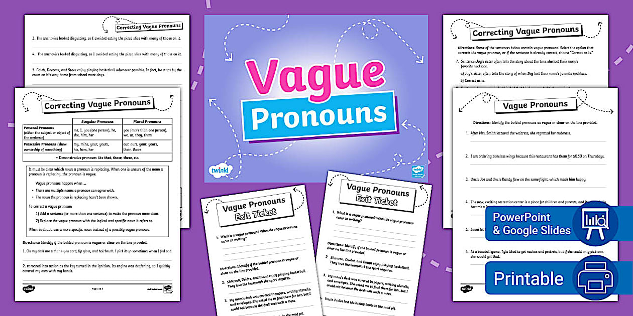Sixth Grade Vague Pronouns Lesson Pack (Teacher-Made)