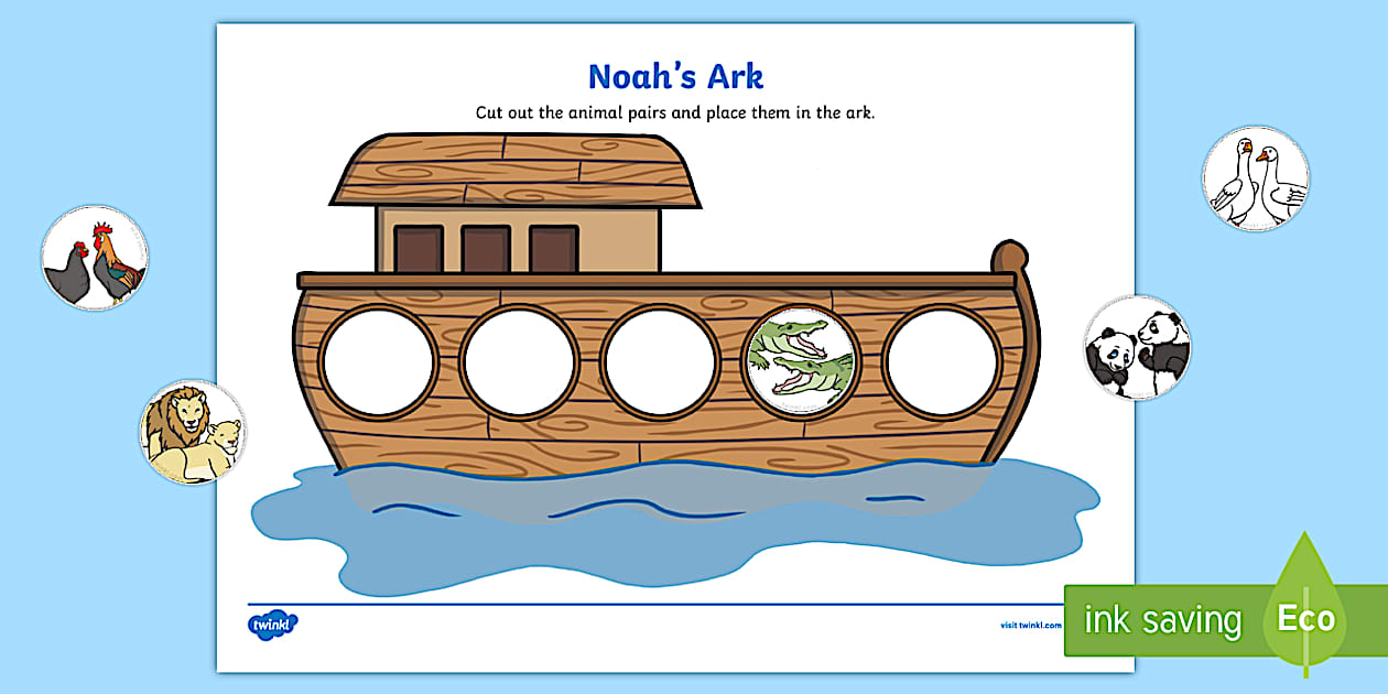 Noah's Ark Cut and Stick Worksheet (teacher made) - Twinkl