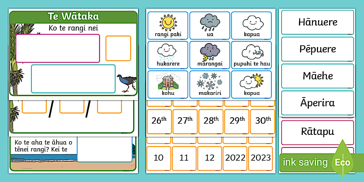 Daily Weather Display Calendar English/Te Reo Māori