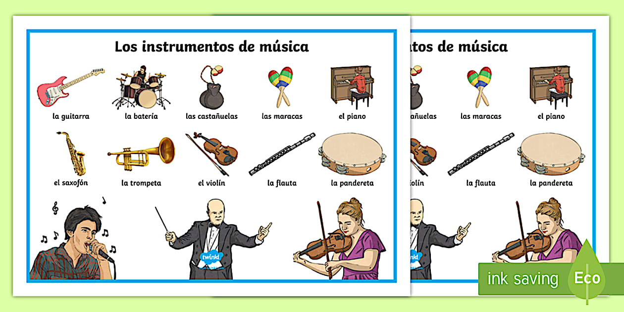 Musical Instruments Word Mat Spanish (teacher made) - Twinkl