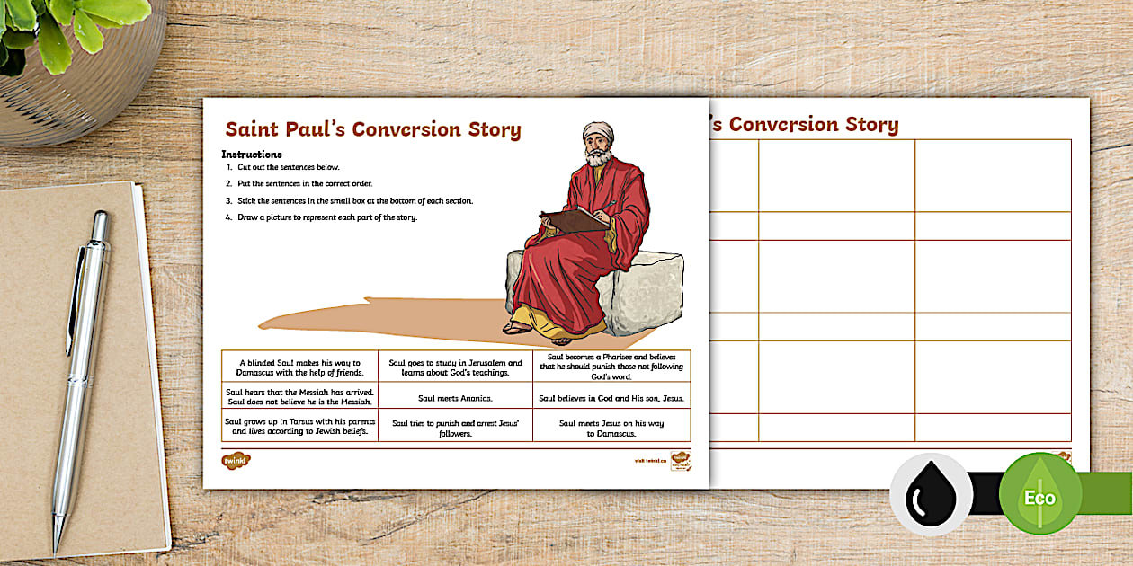 Saint Paul's Conversion Story Sequencing Worksheet
