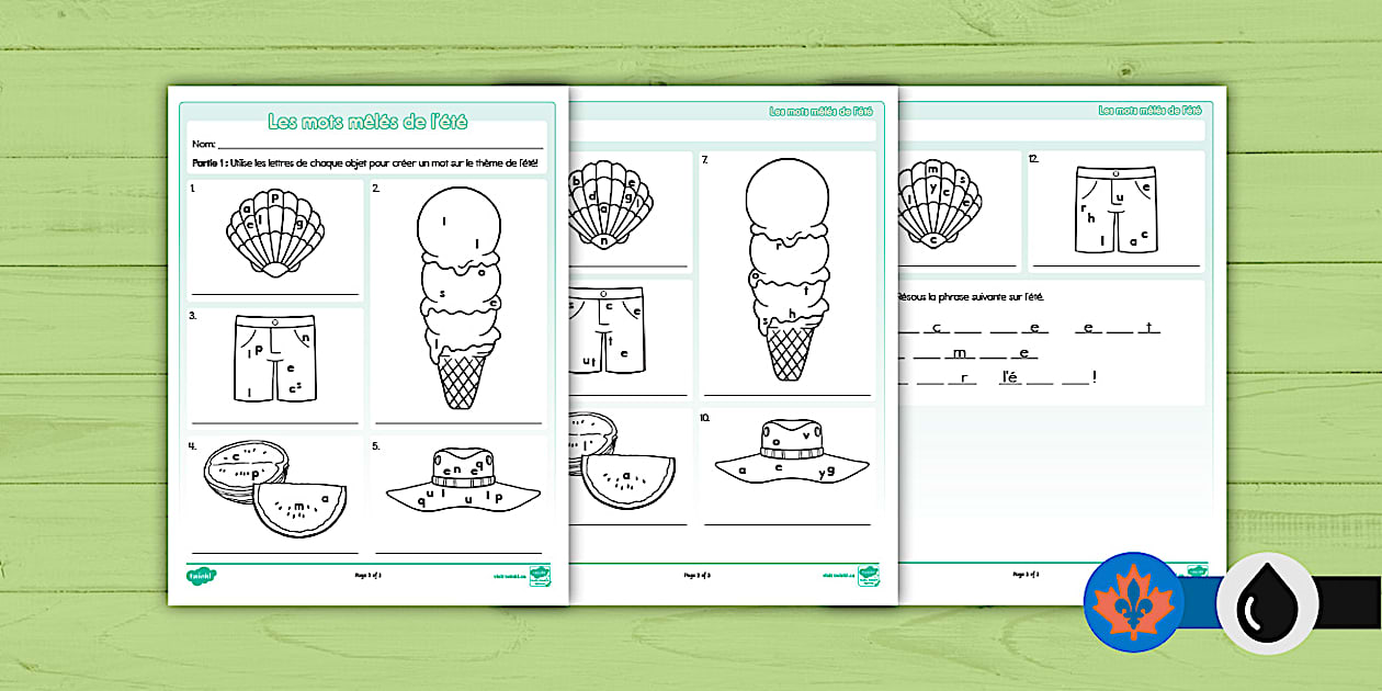 Summer Word Scramble Worksheet French (teacher made)