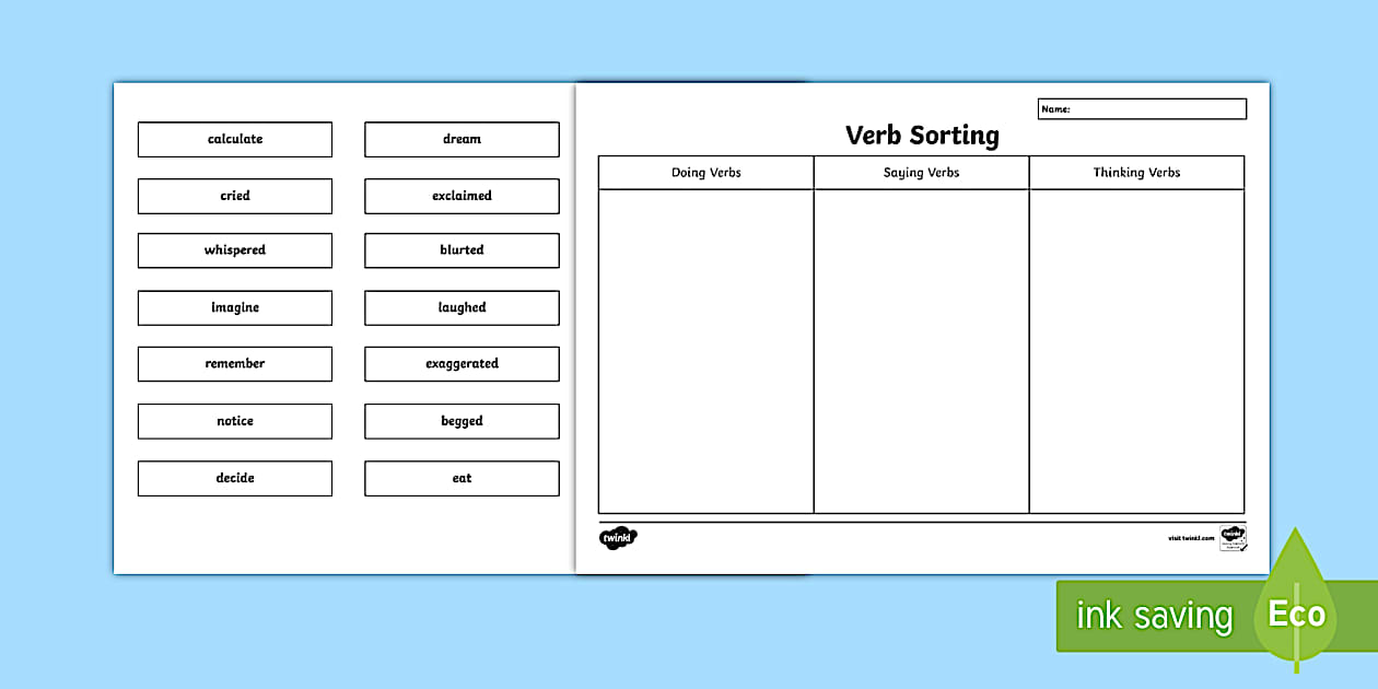 Verb Sorting Worksheet - Twinkl