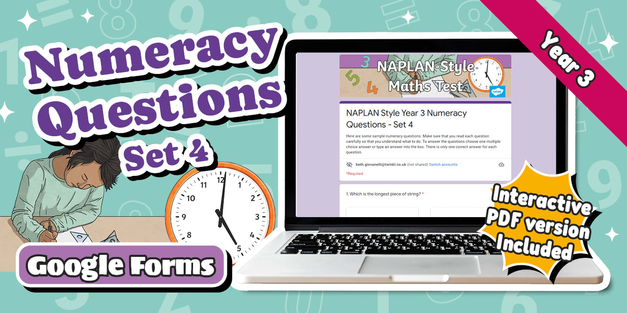 NAPLAN Style Year 3 Numeracy Questions Digital Form - Set 4