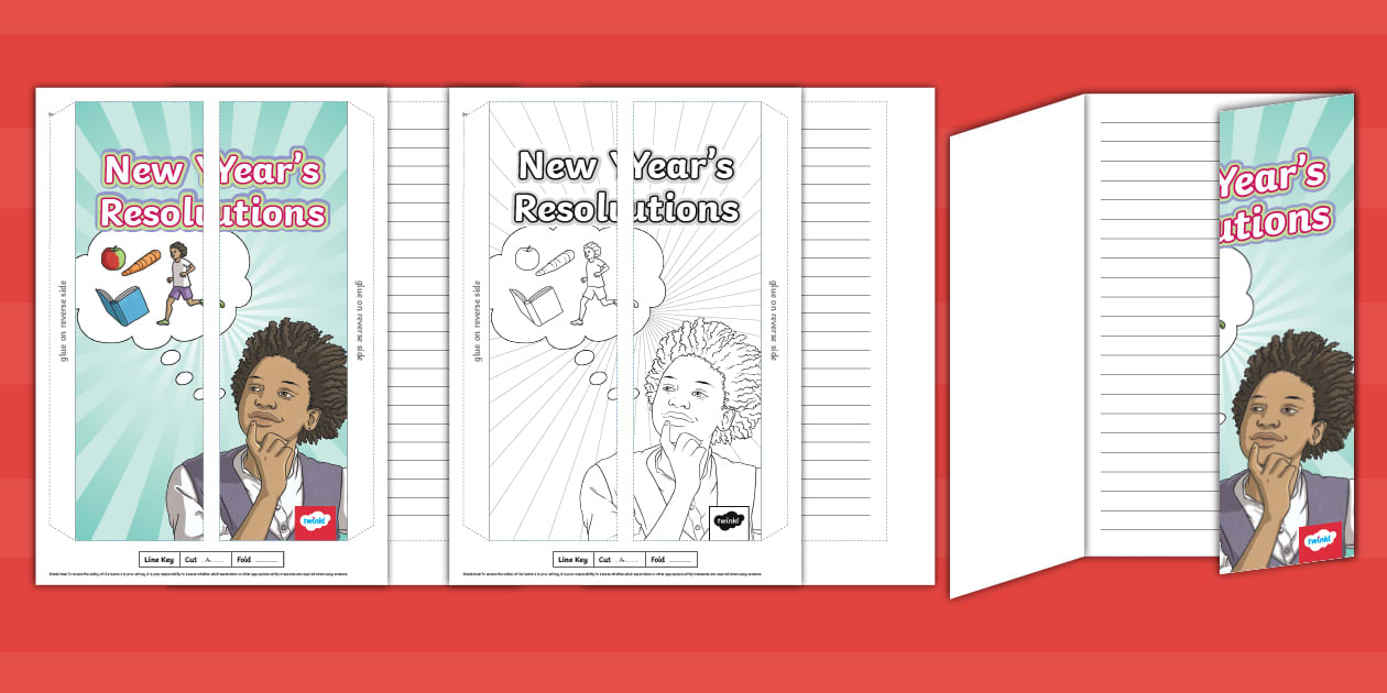 New Year's Resolutions Folding Writing Template - Twinkl