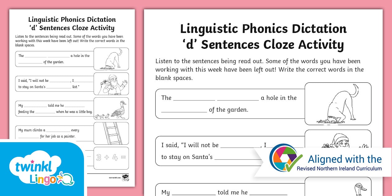 Linguistic Phonics Phase 2 'd' Dictation Sentences Cloze