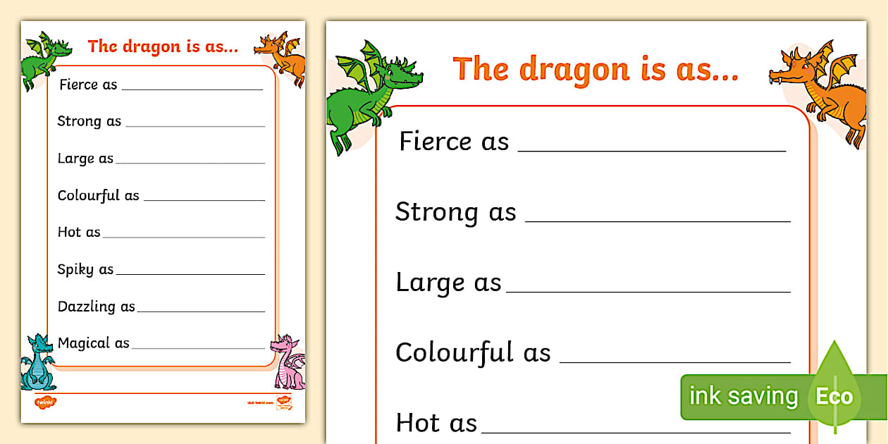 Dragon Simile Poem Template (teacher made) - Twinkl